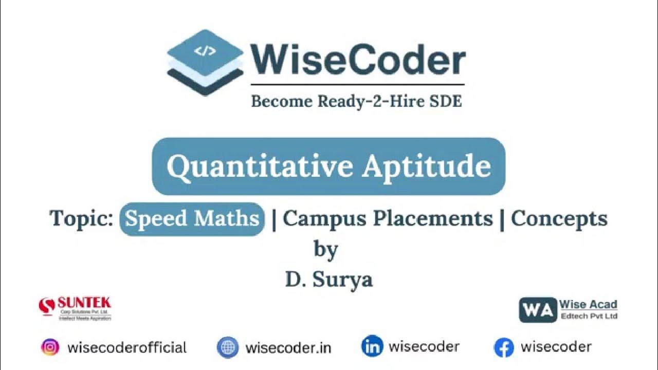 Speed Math's | Quantitative Aptitude | Tips, Tricks & Practice Problems | Wisecoder - YouTube