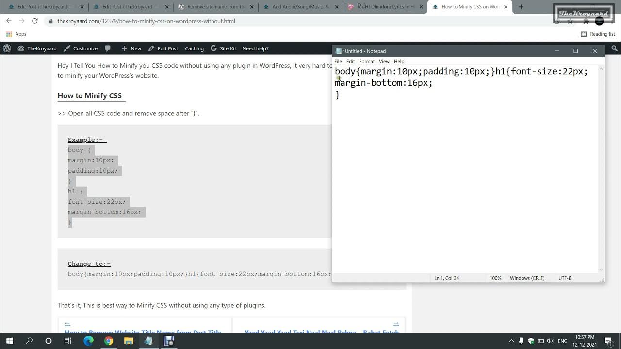 How to MINIFY CSS without plugin in WordPress | in HINDI - YouTube