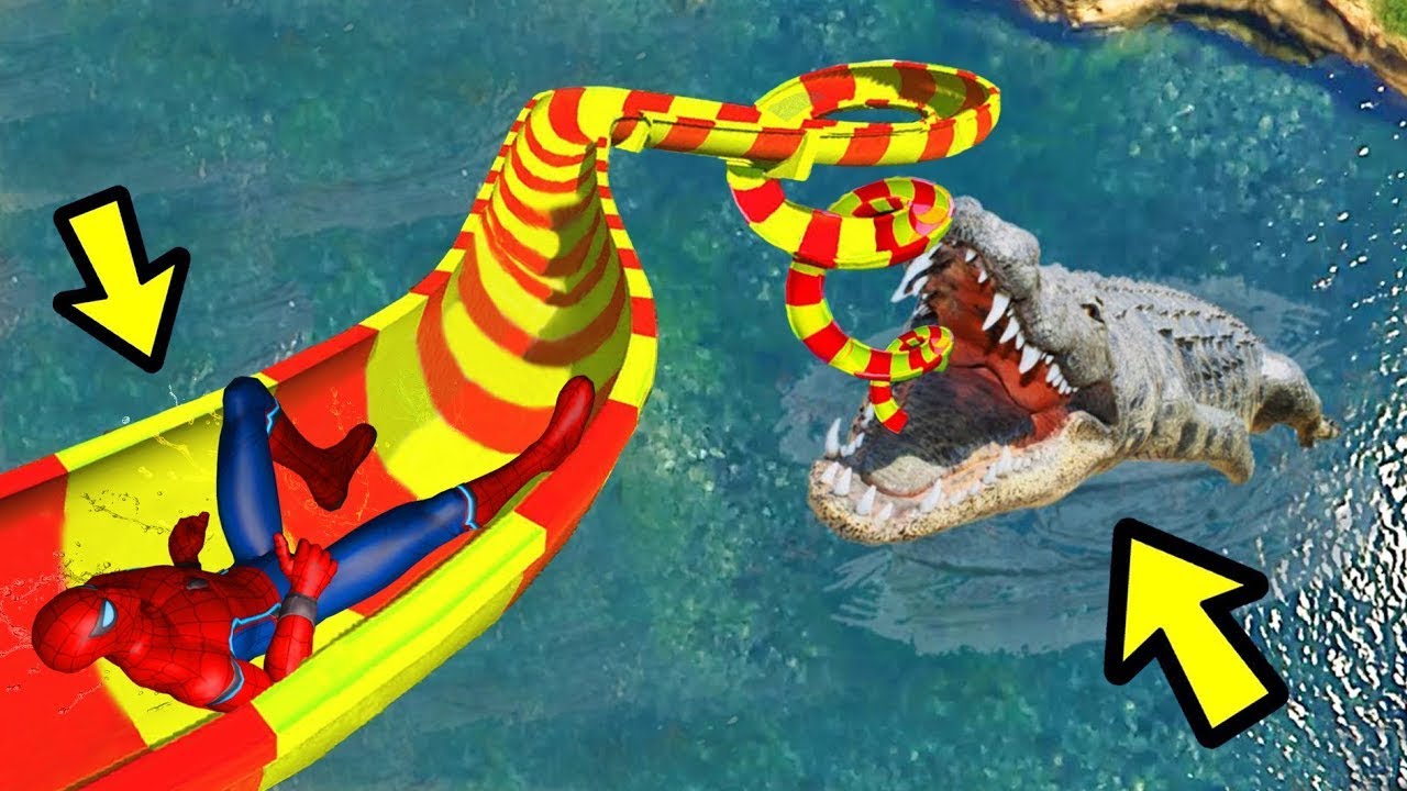 HOMEM ARANHA VACA SPIDER BRINCANDO NO TOBOGA COM PISCINA GTA 5 (ep: 39 ...