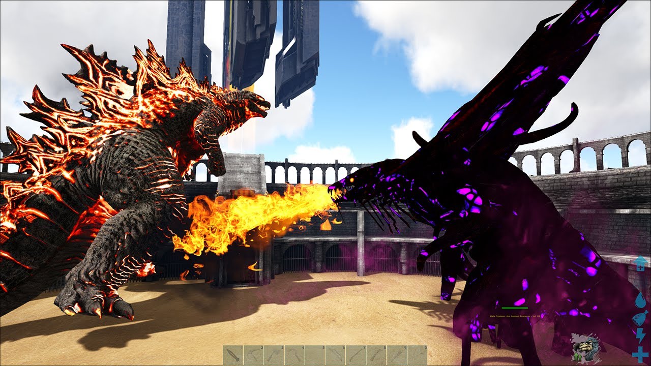 Ark King Godzilla burning 1x1 Scorn Typhoon Ancient Everwyrm | ARK Mod ...