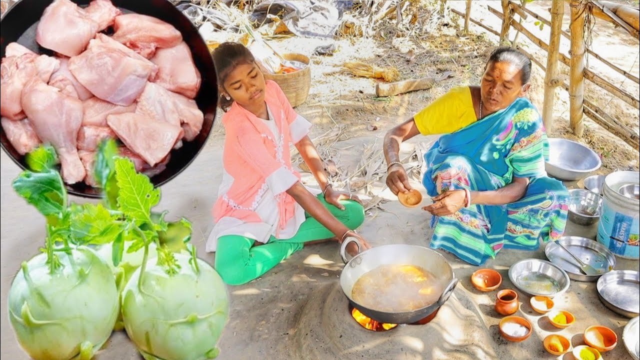 SALGOM and CHICKEN CURRY cooking by our tribe grandma in tribal method ...