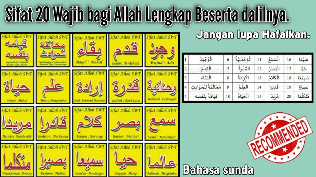 Sifat 20 wajib bagi Allah Beserta dalilnya | Bahasa sunda - YouTube