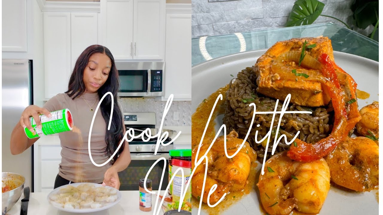 COOK WITH ME VLOG | DELICIOUS CREAMY SALMON AND SHRIMP WITH BLACK ...