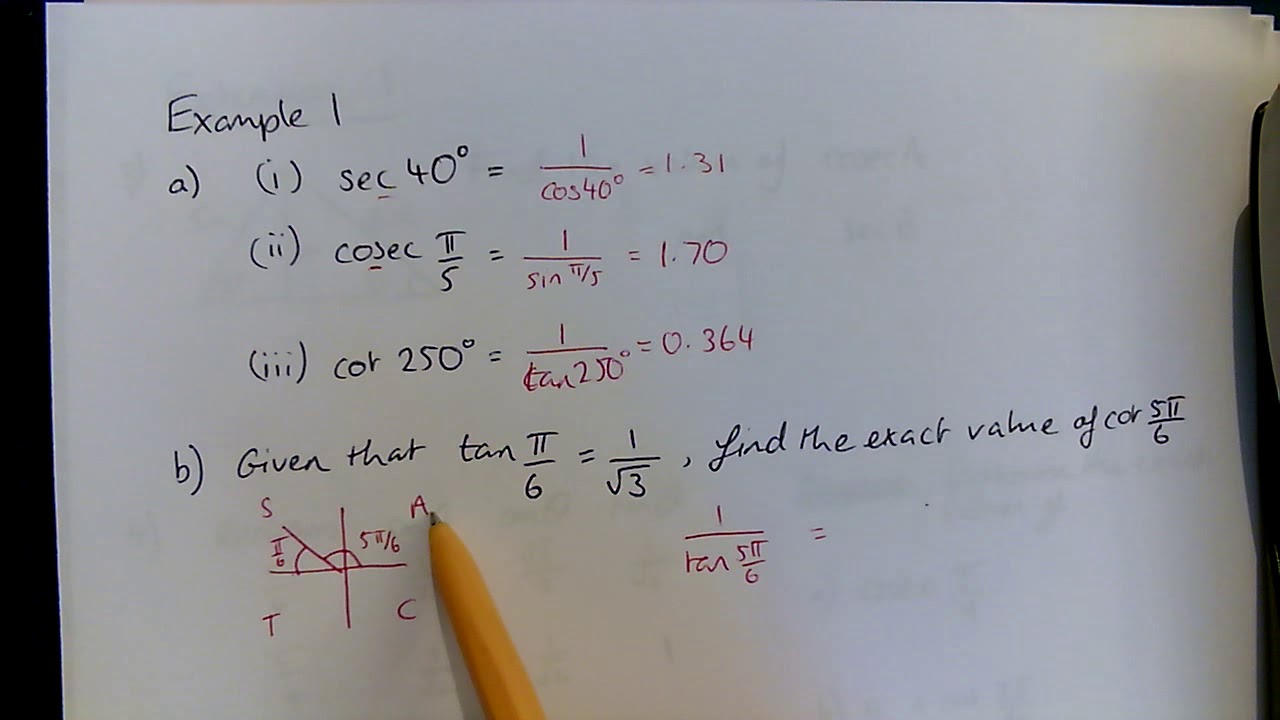 trig reciprocals lesson 1 example 1 - YouTube