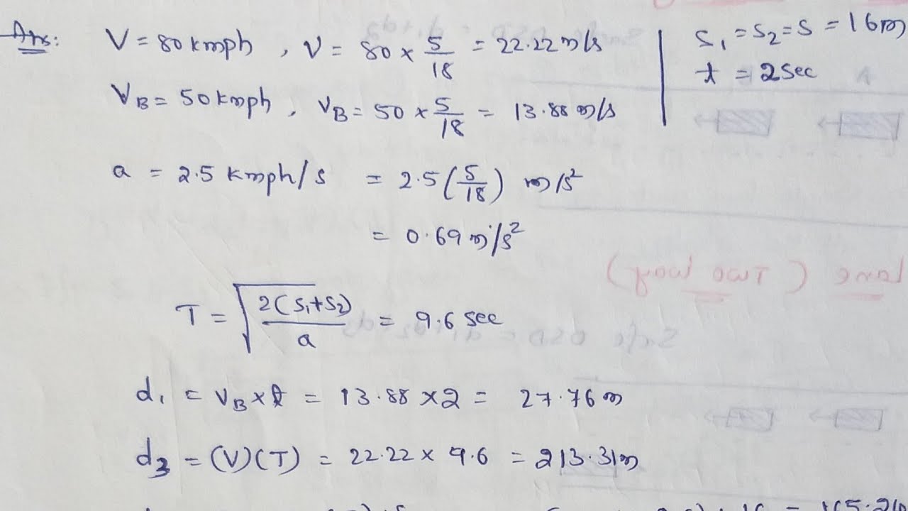 Overtaking sight distance numericals | Overtaking sight distance ...