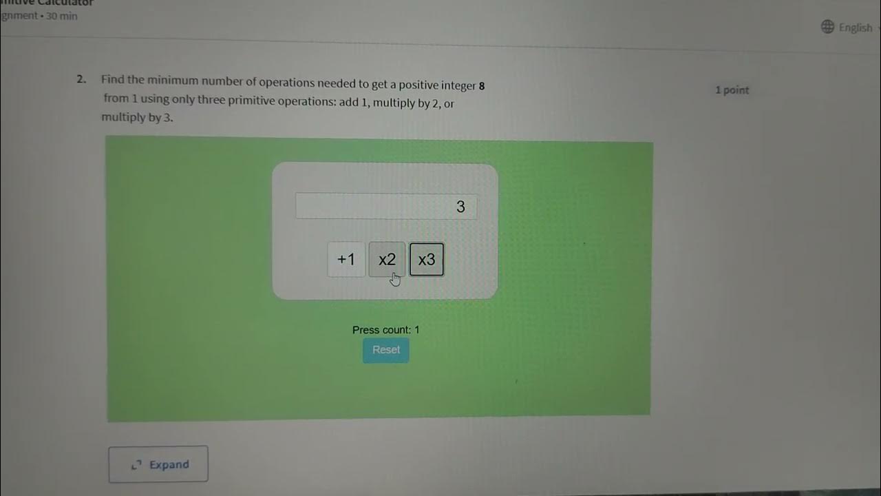 Coursera algorithm toolbox model 5 puzzle primitive calculator 2 question and answer 2025 - YouTube