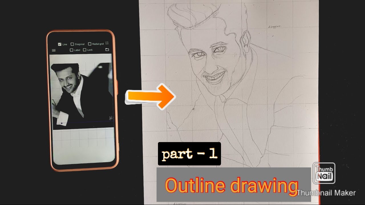 Atif Aslam sketch | Drawing outline easy | Grid method | # ...