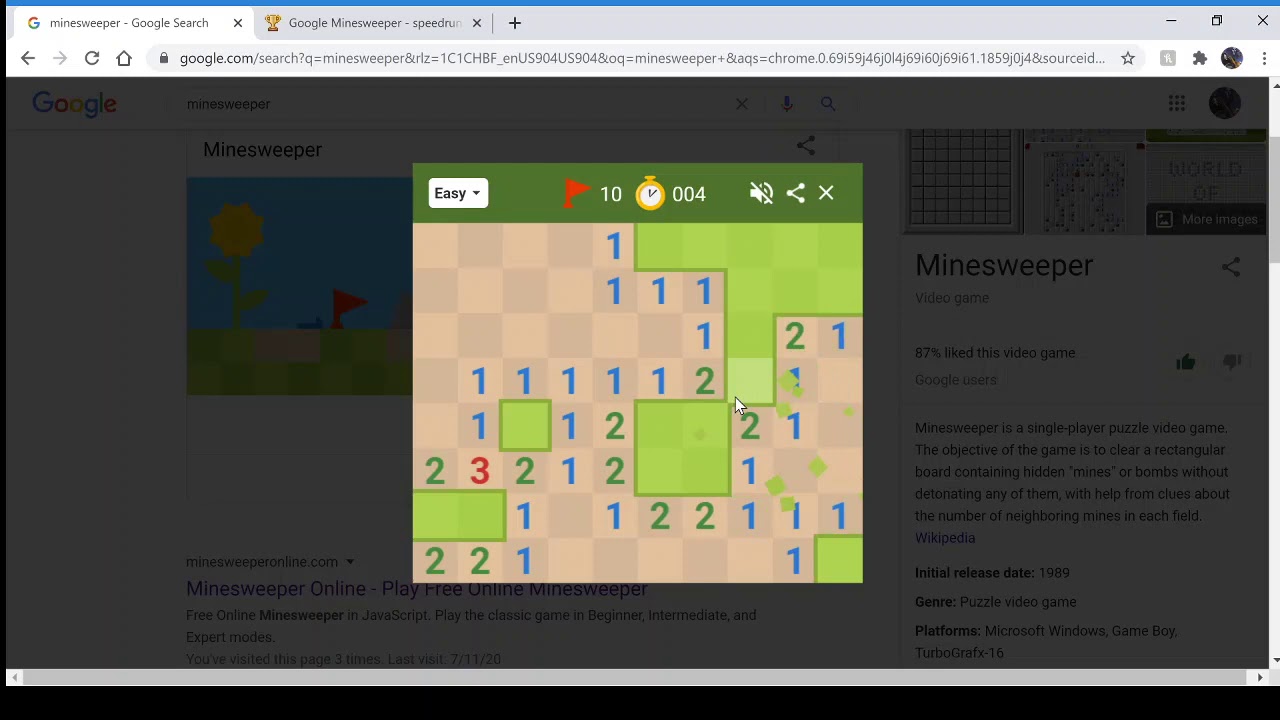 google minesweeper speedrun easy 8 seconds - YouTube