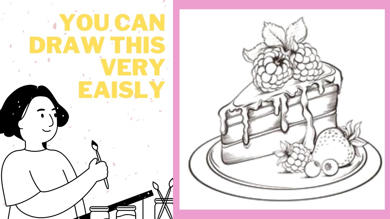 How To Draw A Piece Of Cake With Strawberry And Blueberry Step By Step ...