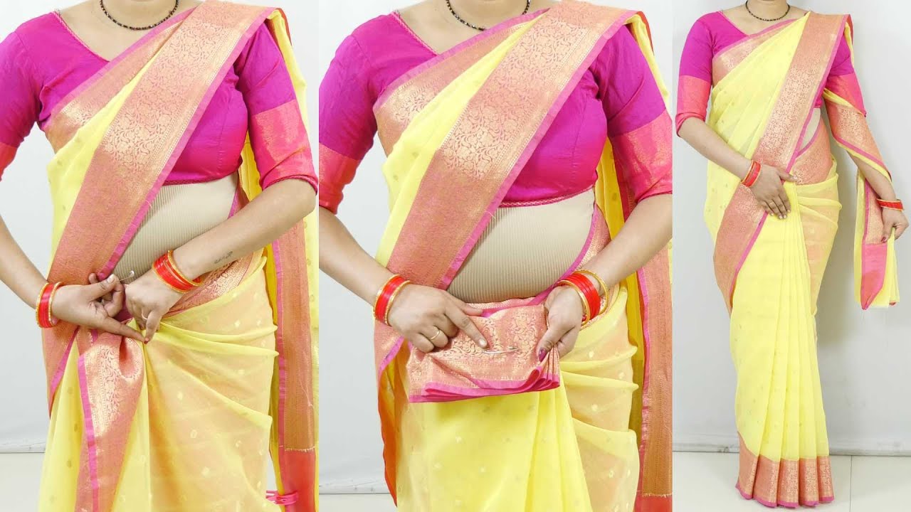 Organza saree draping perfectly in easy tips for beginners | sari ...