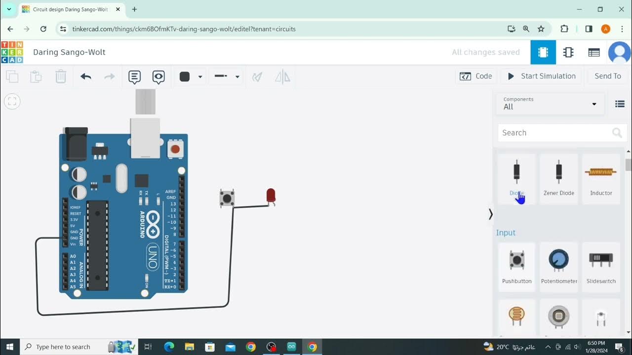 Button_LED with Arduino in Tinkercad | Circuit | code | Arduino programming in Hindi - YouTube