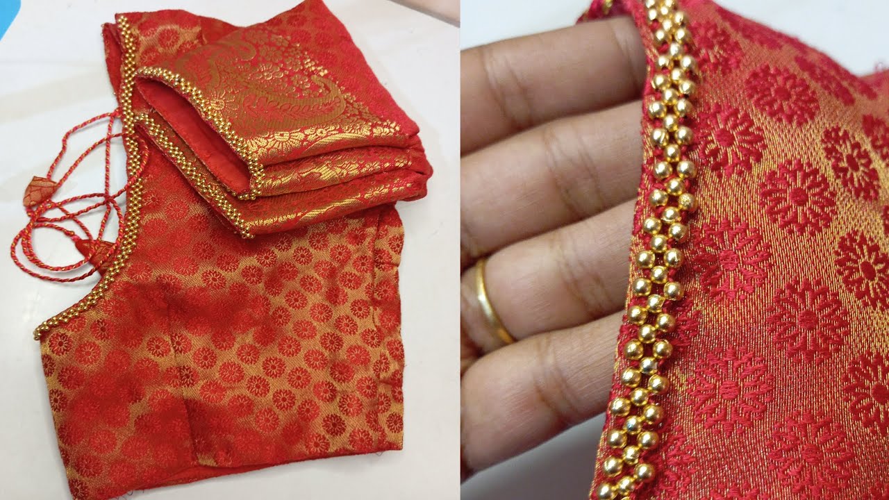 Simple bead work on stitched blouse in tamil for beginners /simple ...