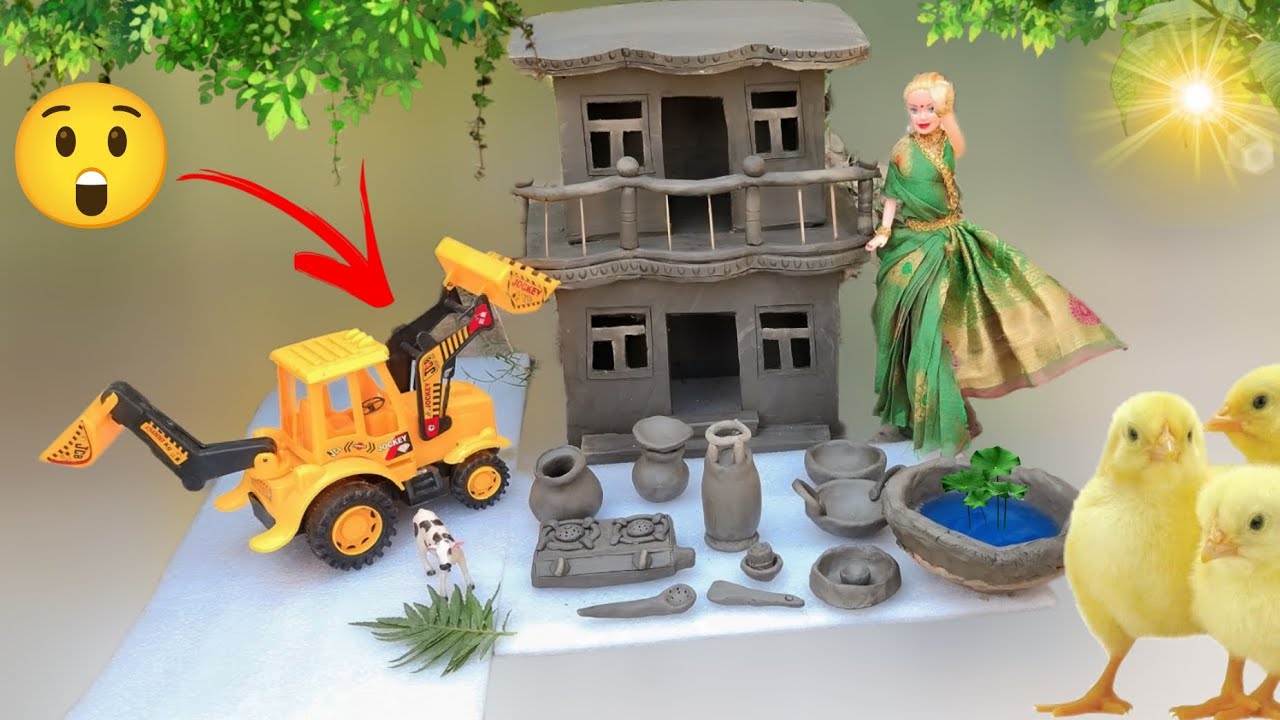 Mini Trending 🔥🔥Clay House with swimming pool and kitchen set JCB 🚜 ...