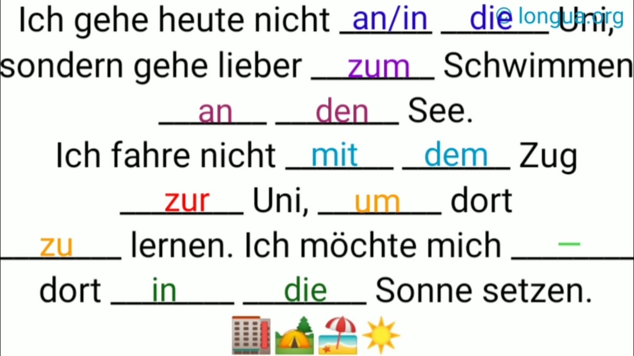 zu zur zum - Präposition und Artikel, in der Uni, an die Uni, zum ...
