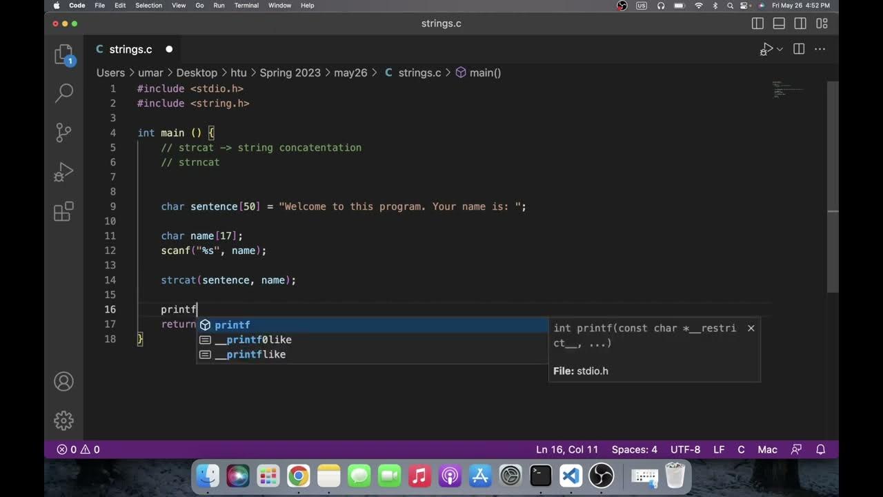 استخدام الفنكشن strncat - YouTube