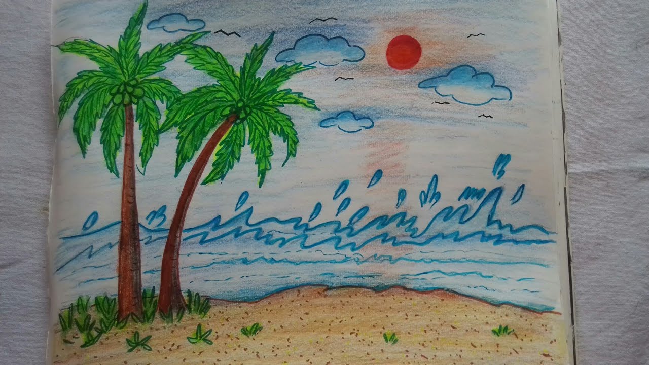 How to draw a sandy beach scenery - YouTube