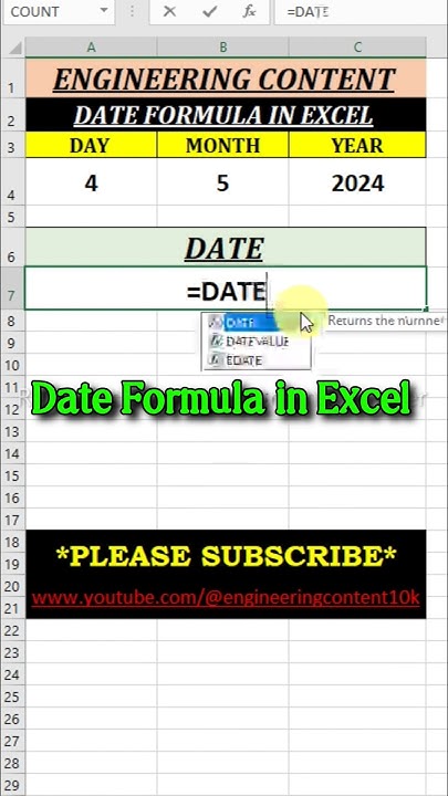 Date Formula In Excel Shorts Excel Exceltips Shortsfeed Short