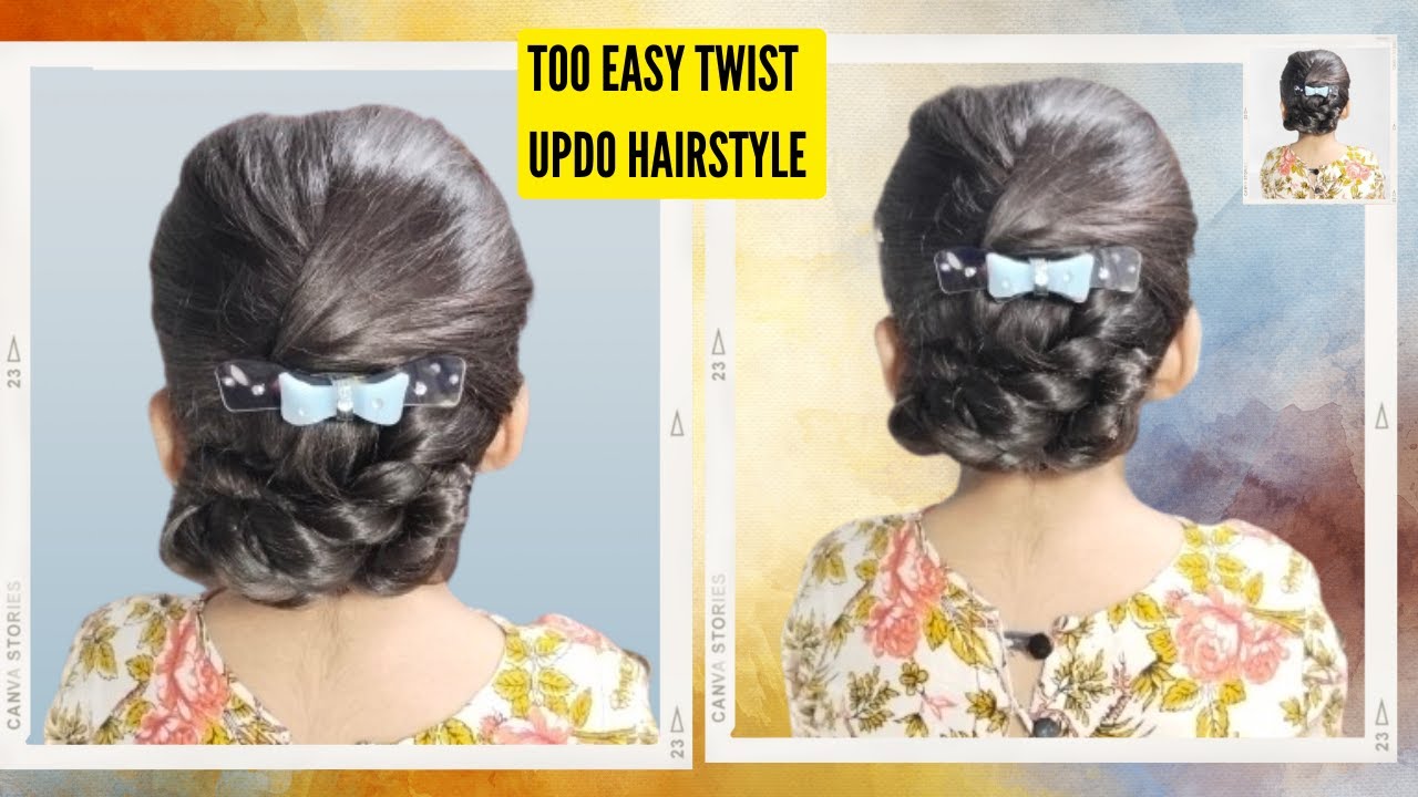 Super Cute Simple Twist Updo Hairstyle With Clip. | Quick UPDO Tutorial ...