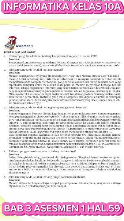 INFORMATIKA KELAS 10A BAB 3 ASESMEN 1 HAL. 59 #intanpariwara #kurmer #informatika #sekolah #sma ...