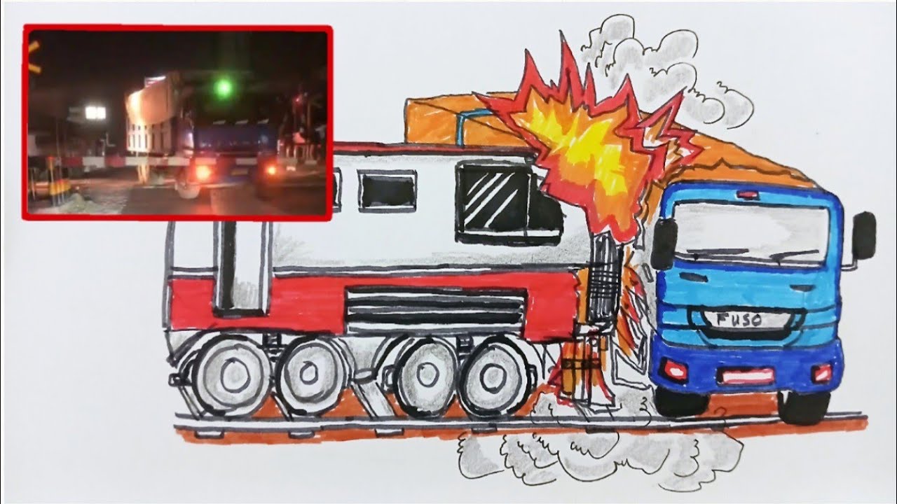 Menggambar Kereta Api menabrak Truk Fuso - Menggambar mudah - YouTube