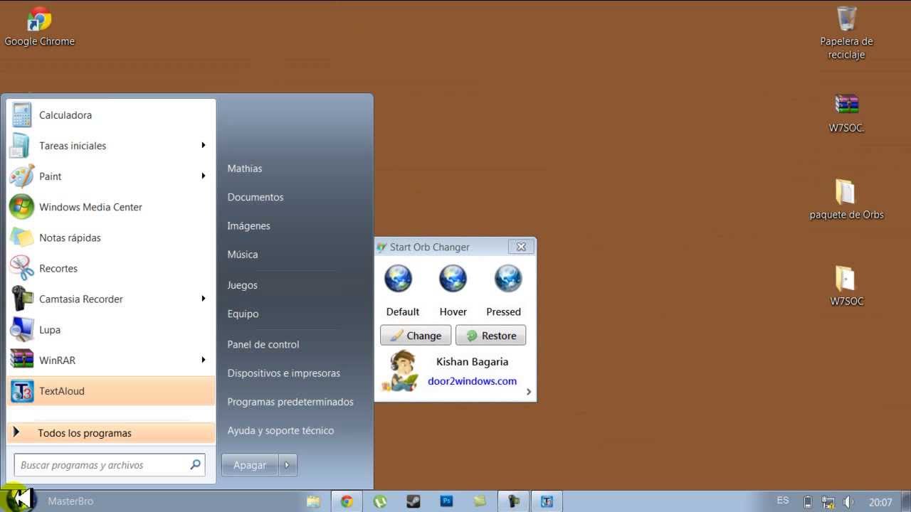 Como descargar windows 7 Start Orb Changer Y cambiar la Orb - YouTube