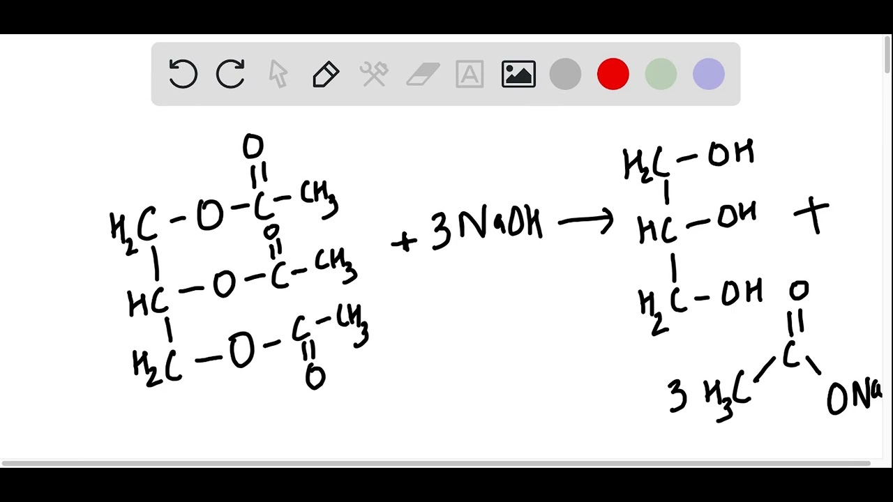 Equation for the hydrolysis of glyceryl triethanoate - YouTube