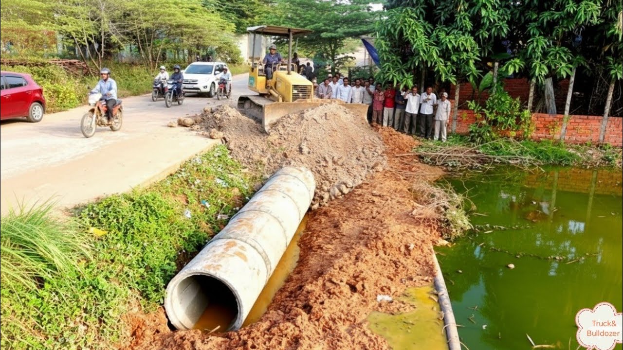 Amazing New Complete Drainage And Water By Skill Bulldozer Pushing Soil ...