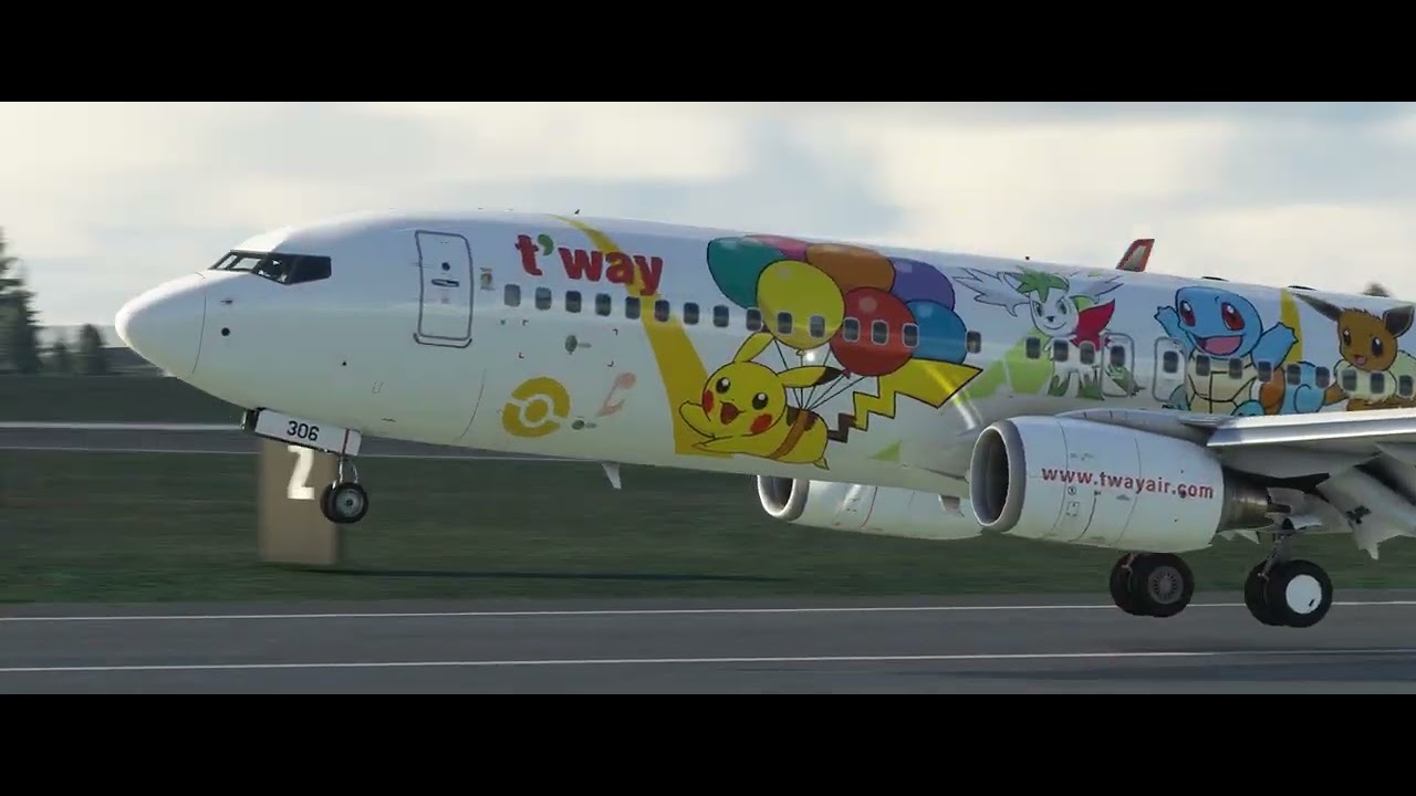 MSFS 2020 PMDG B737-800 T'way 'pokemon livery' landing - YouTube