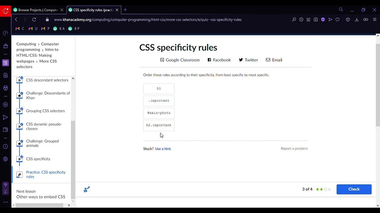 Practice Questions Css Specificity Rules Khan Academy Youtube