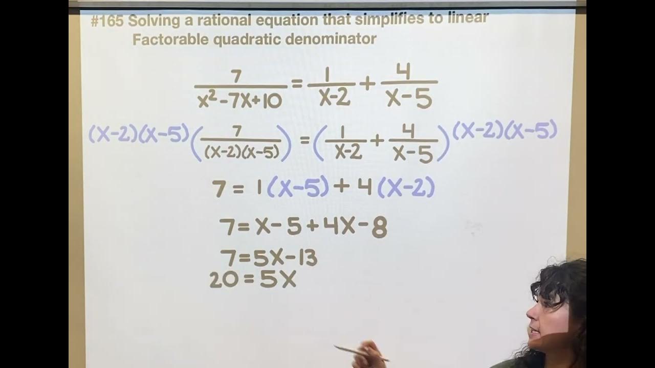 Solving a rational equation that simplifies to linear factorable quadratic denominator - YouTube