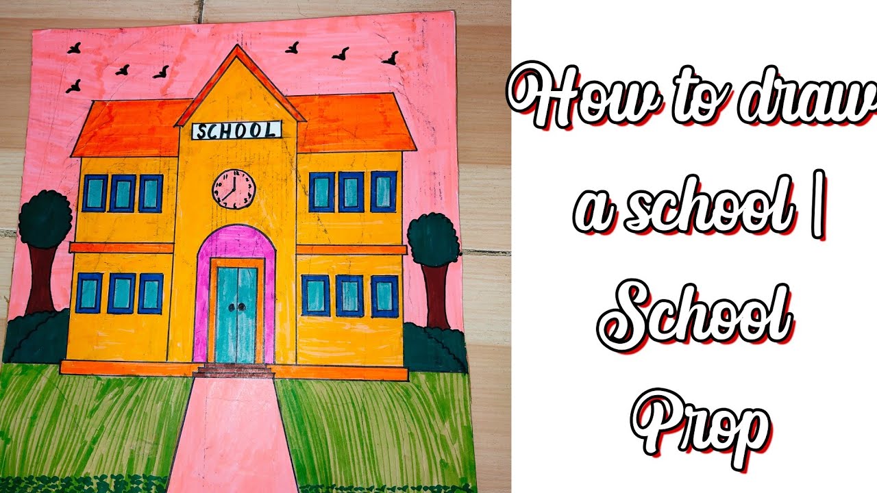 How to Draw an Easy School for Beginners | Drawing School |School Props ...