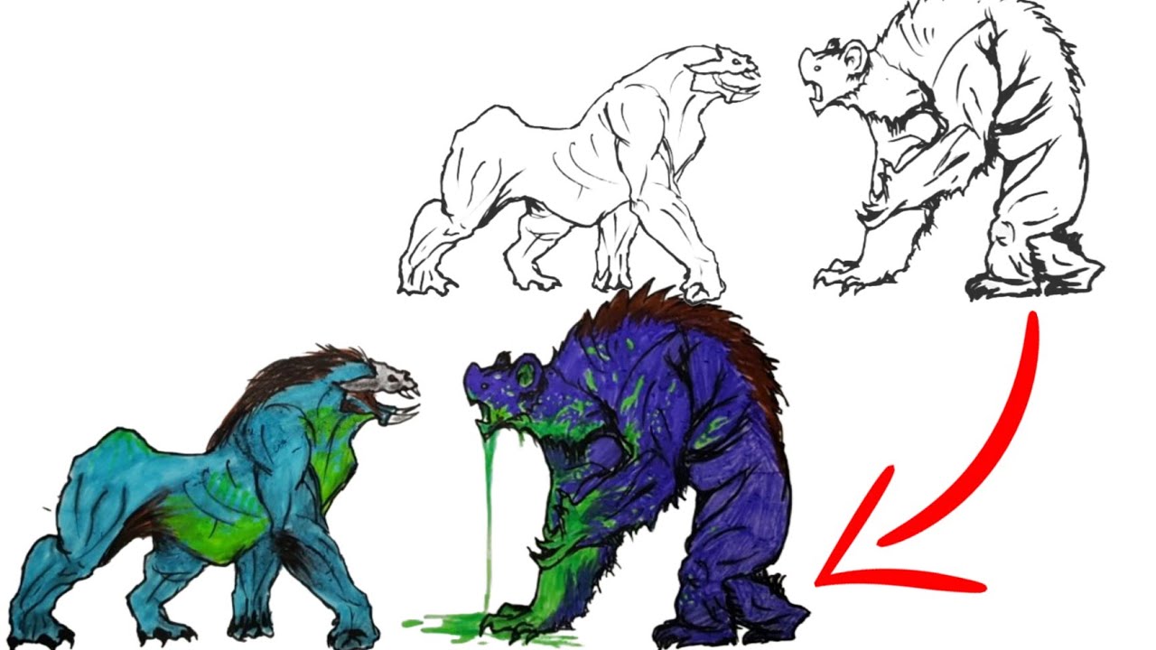 Drawing a Fighting Two Monsters | Animal Drawing Step by Step - YouTube