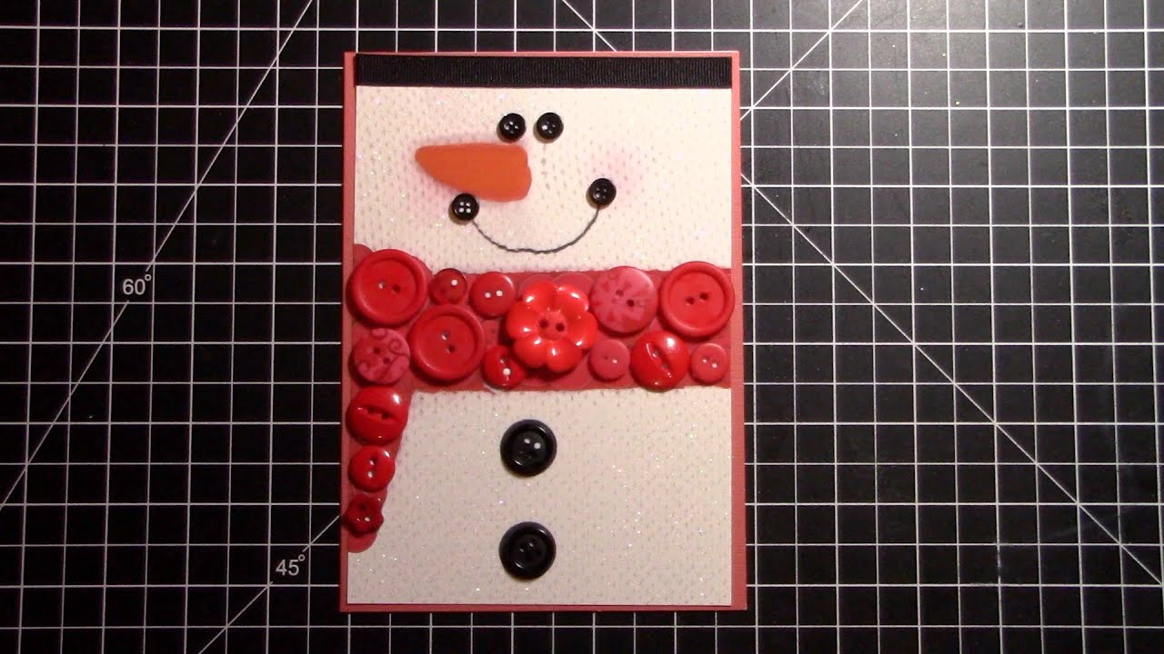 Recycled Christmas Card - Button Art Snowman - YouTube