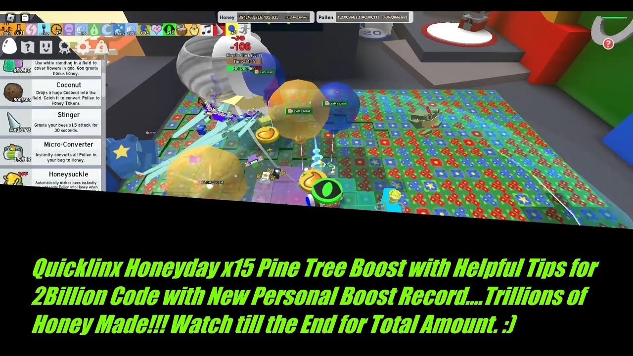 Bee Swarm Honeyday x15 Pine Tree Boost with Helpful Tips, Level 20 Hive ...