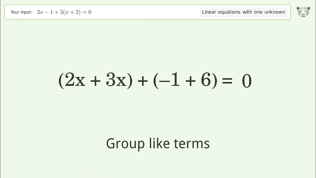Linear equation with one unknown: Solve 2x-1+3(x+2)=0 step-by-step ...