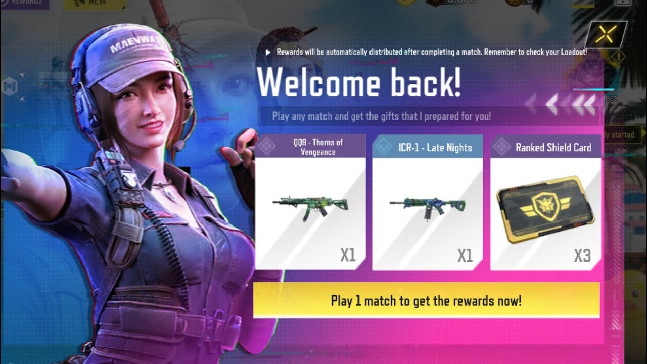 WELCOME BACK FREE REWARD CODM ll PLAY 1 MATCH TO GET REWARD #codm - YouTube