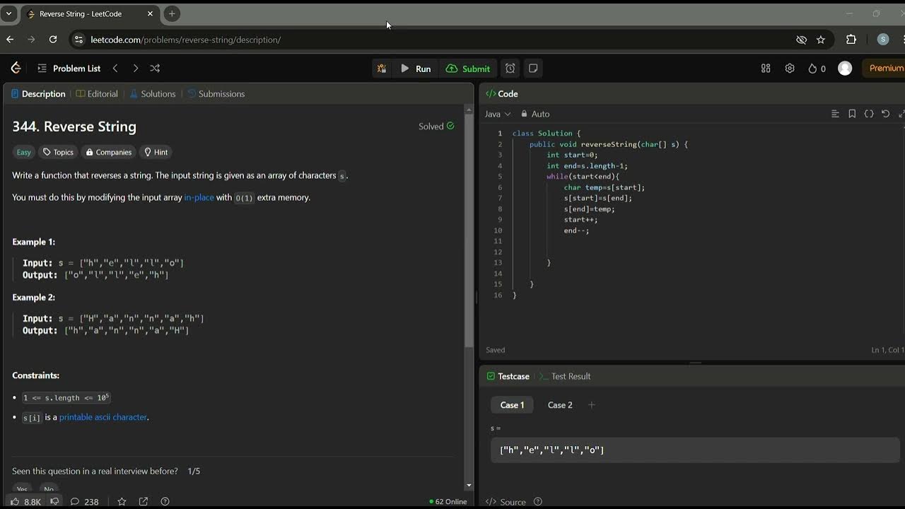 Reverse string -two pointer approach leetcode - YouTube