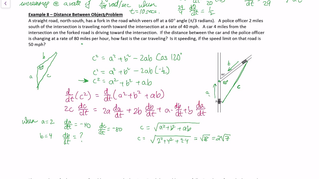 3.7 Related Rates - Example 8 - Distance Between Objects - YouTube