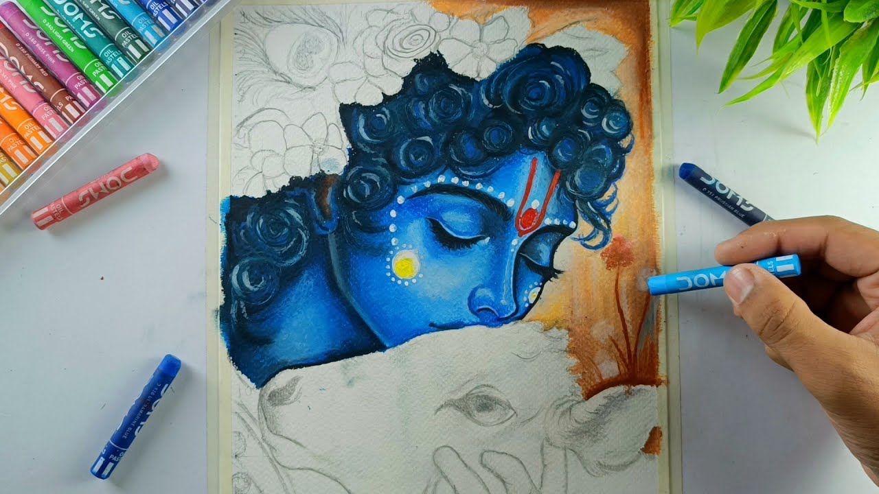 How To Draw Krishna Ji Drawing, Step By Step Oil Pastels (Drawing ...