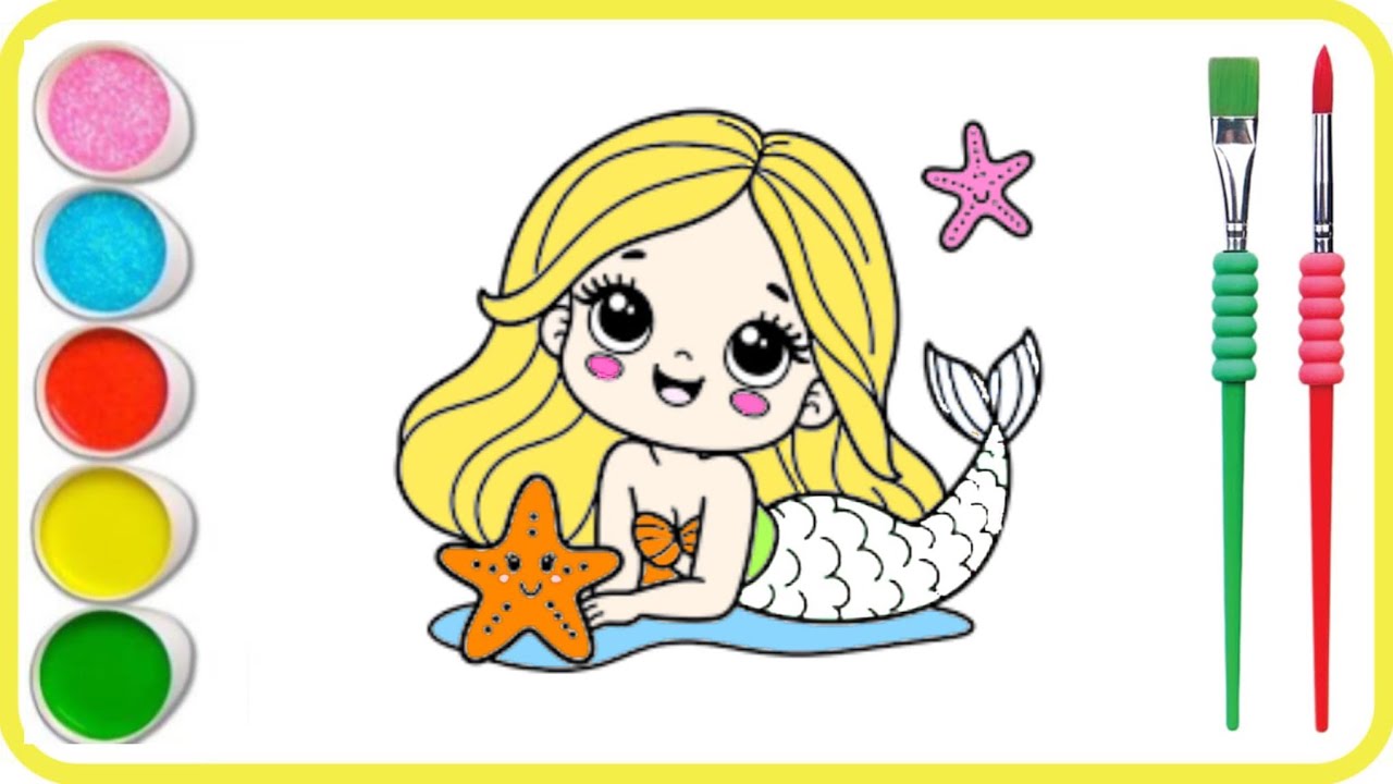 How to Draw a cute Mermaid Step by Step for Kids 💜Mermaid Drawing 🦀🐠 ...
