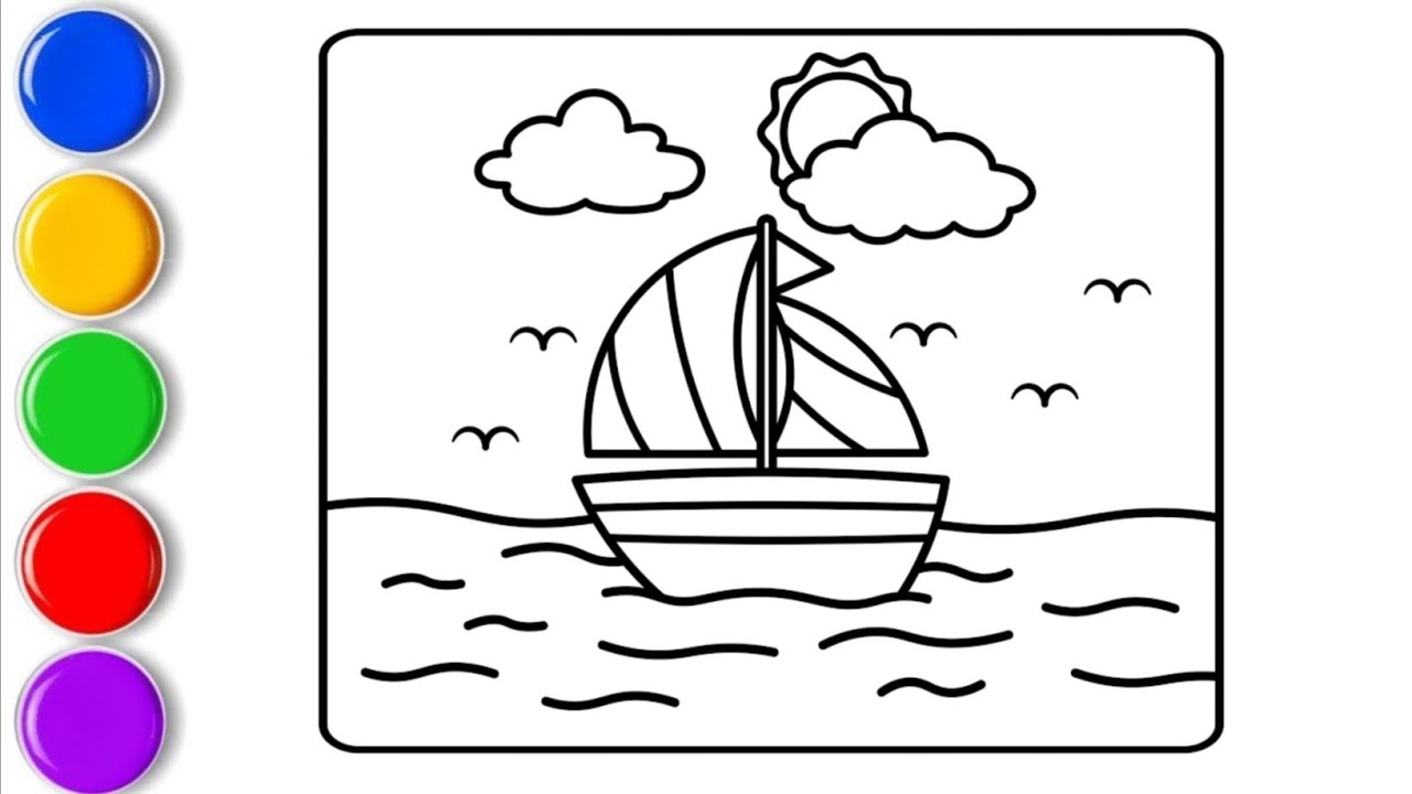 How to draw Boat and sea ⛵ for Kids and Toddlers || Easy step by step ...