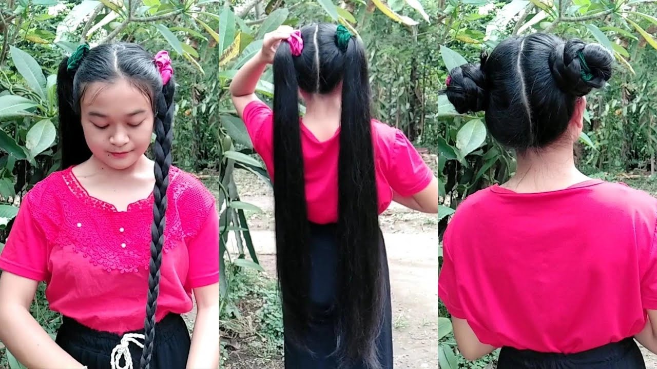 Two high double ponytail hairstyle and braid bun - YouTube