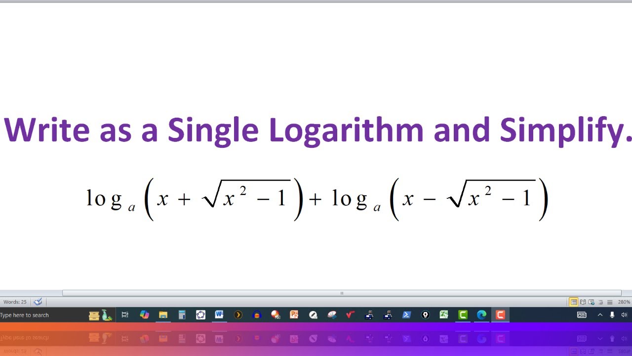 Write as a Single Logarithm and Simplify - YouTube