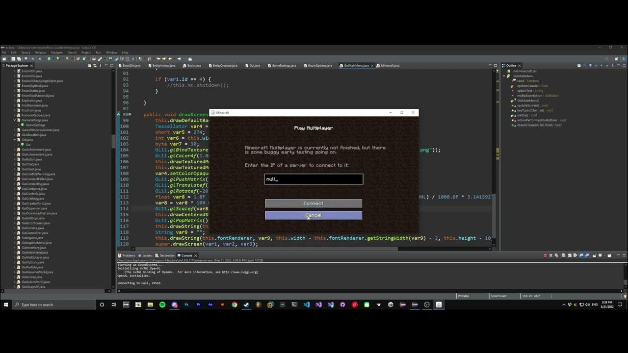 Messing around with the Minecraft beta source code... #java - YouTube