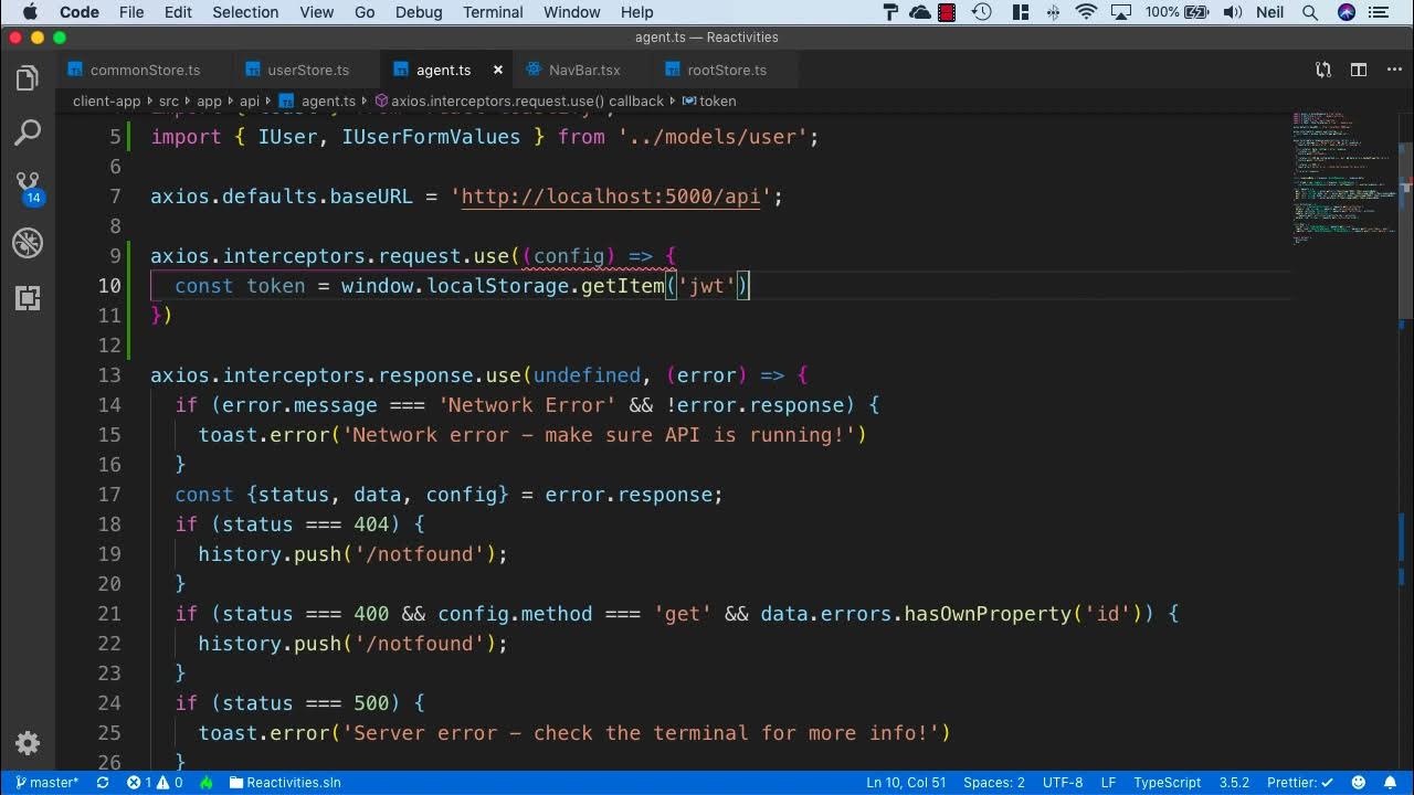 10 Using Axios request interceptor to automatically send the JWT token - YouTube