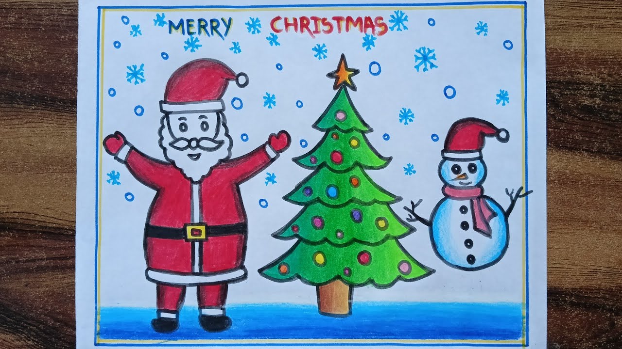 Very Easy Christmas Drawing।Santa, Christmas Tree & Snowman Drawing ...