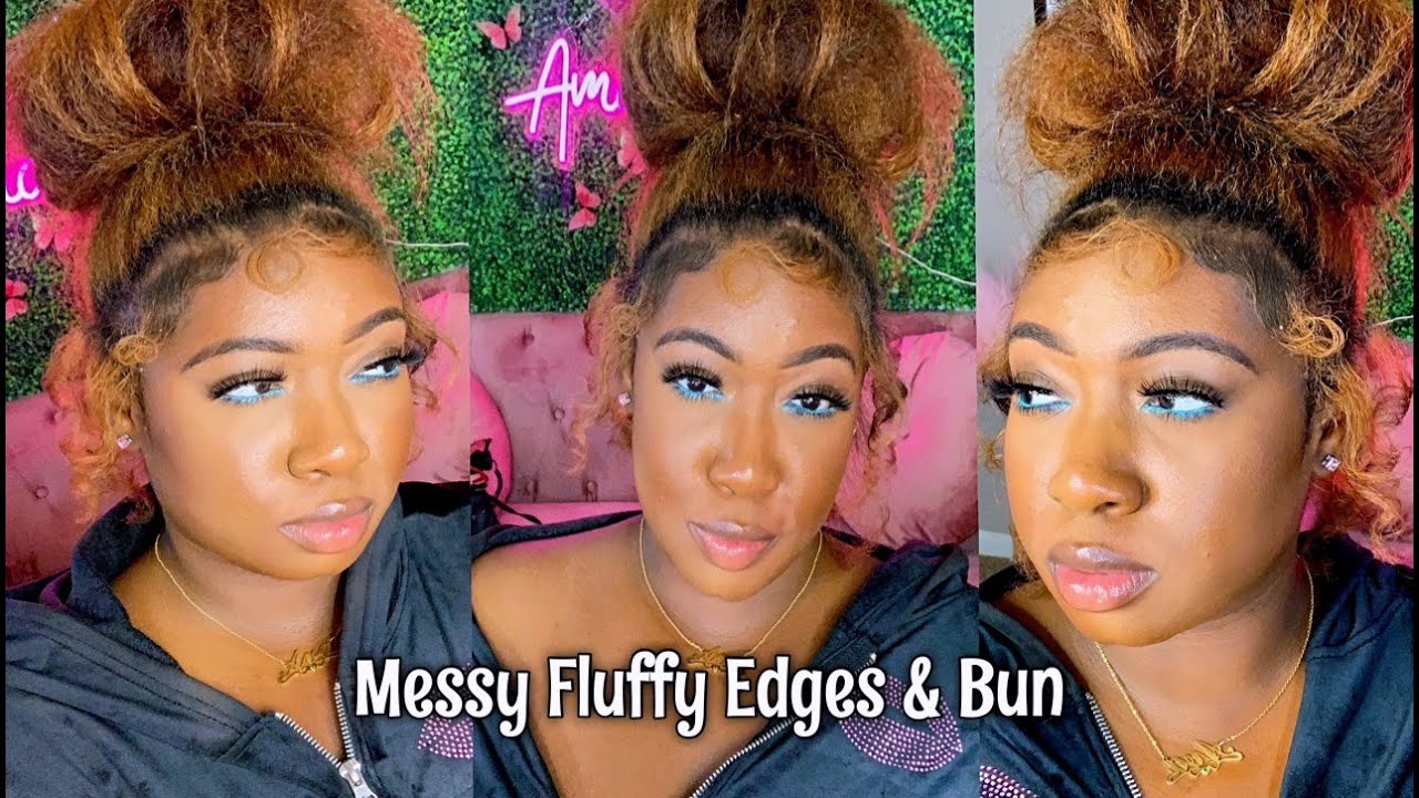 HOW TO DO FLUFFY EDGES ON TYPE 4 HAIR with GUMMY WAX & MESSY BUN - YouTube