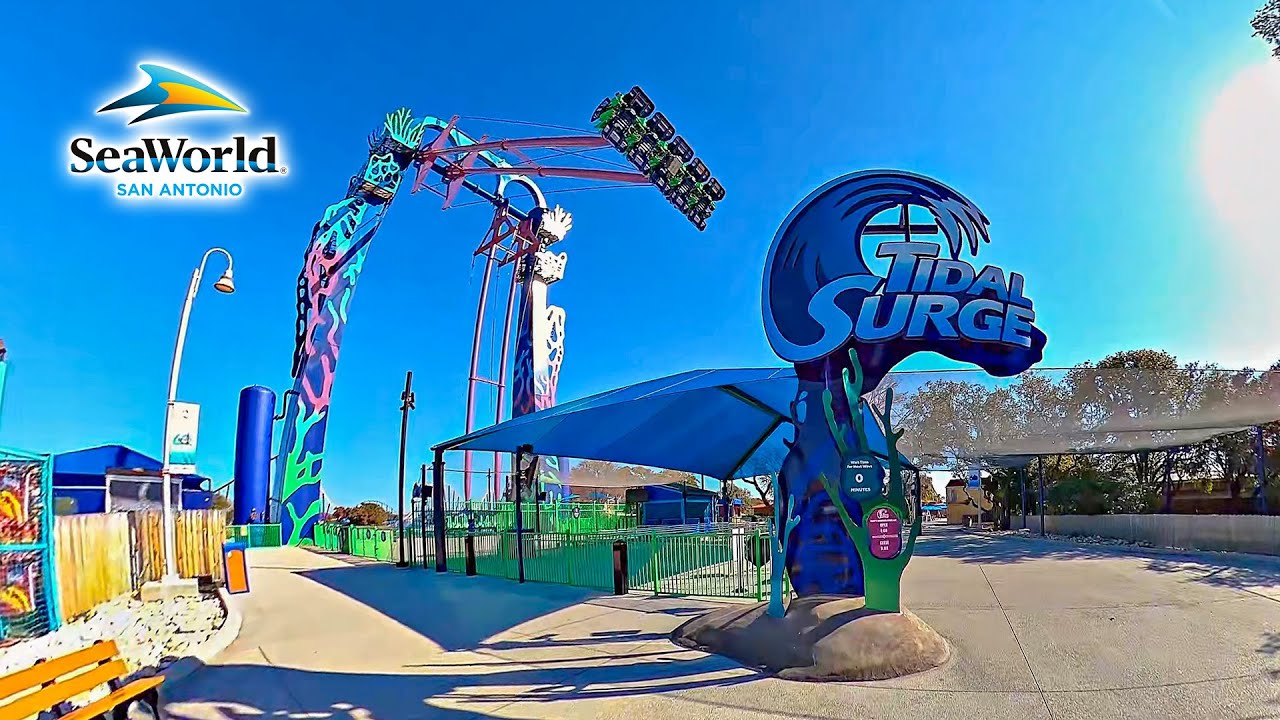 Tidal Surge Screamin' Swing On Ride 4K POV SeaWorld San Antonio 2024 12 ...