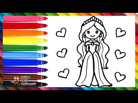 Draw and Color a Cute Princess 👸❤️🧡💛💚💙💜🌈 Drawings for Kids