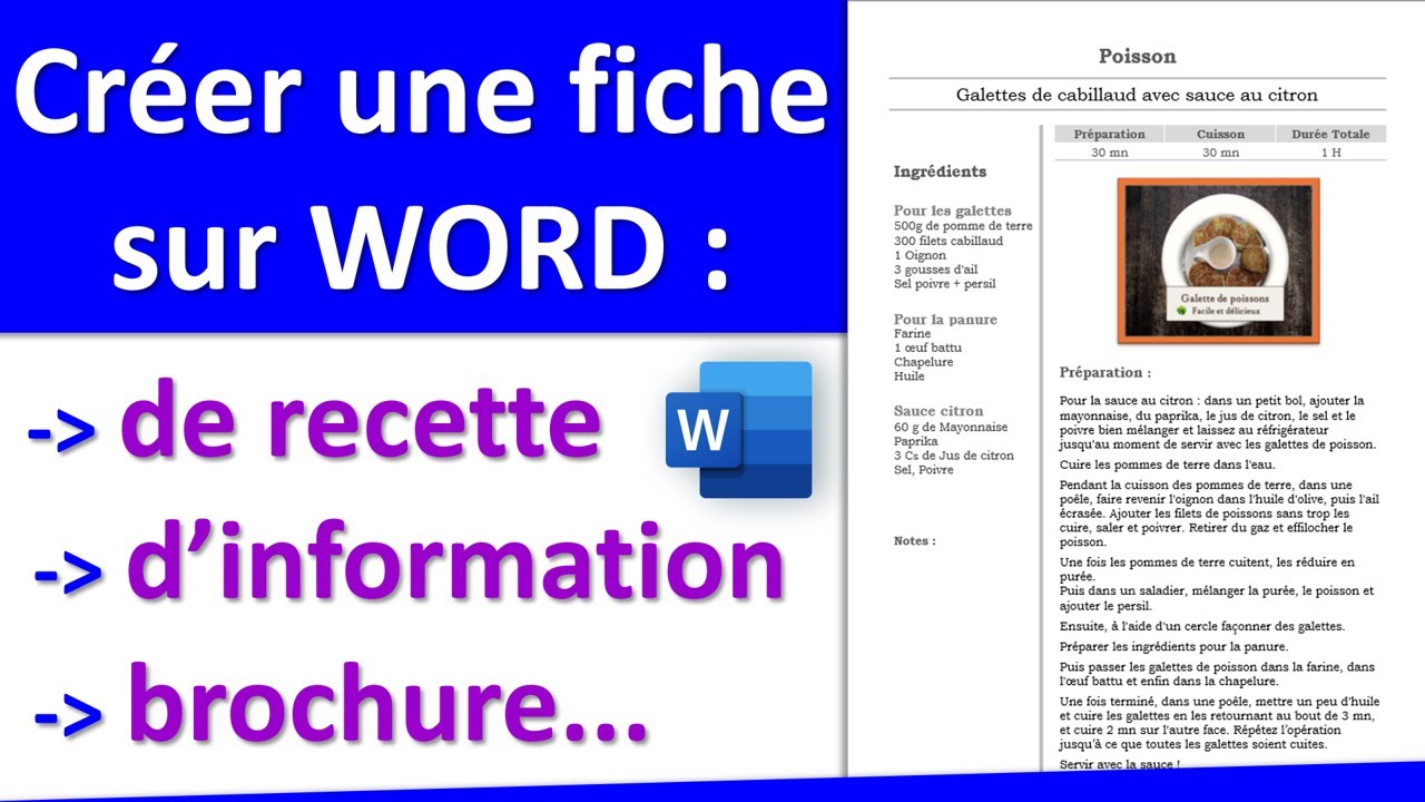 Créer des Fiches Professionnelles sur Word : Recettes, Fiches d ...